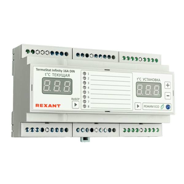 Терморегулятор Rexant 8-зонный TermoStat Infinity 16А на DIN-рейку подключение до 8 датчиков ...
