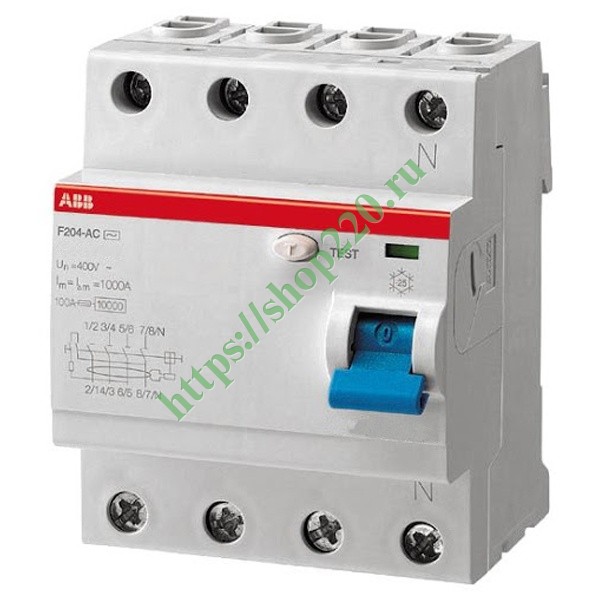 УЗО ABB F204 AC-40/0,1 4-х полюсное тип AC 40A 100mA 4 модуля (ВДТ) - купить 2CSF204001R2400 по ...
