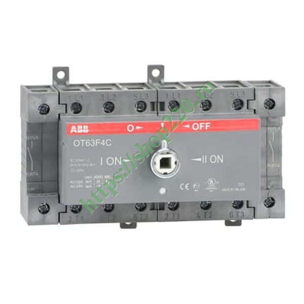 Реверсивный рубильник OT63F4C до 63A 4х полюсный для установки на DIN ...