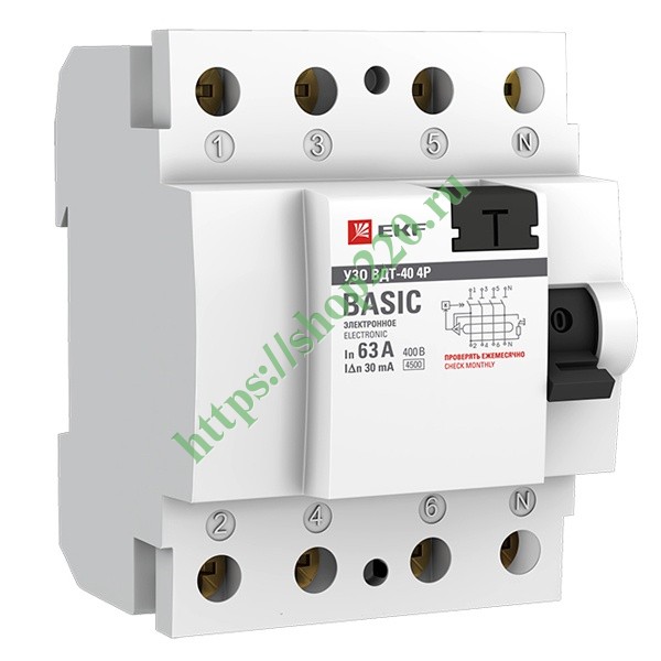 УЗО EKF Basic ВДТ-40 4P 63А/ 30мА (электронное) тип АС (ВДТ) - купить elcb-4-63-30e-sim по ...