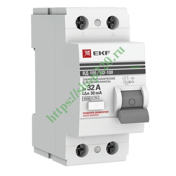 УЗО EKF PROxima ВД-100 2P 32А/ 30мА (электромеханическое) АС (ВДТ) - купить elcb-2-32-30-em-pro ...