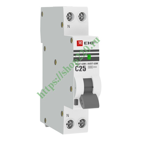Дифавтомат EKF PROxima АВДТ-63М 1P+N C25А 30мА тип АС однофазный ...