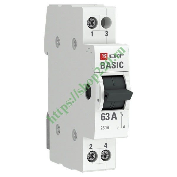 Рубильник реверсивный модульный EKF Basic 1P 63А 3 положения однофазный (выключатель нагрузки ...