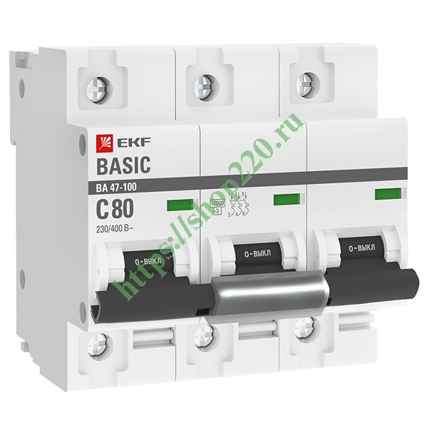 Автоматический выключатель EKF Basic ВА 47-100 3P 80А (C) 10kA (автомат ...
