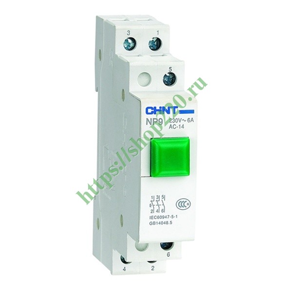 Кнопка модульная Chint NP9-10/1 16А 1НО без подсветки, зеленая - купить ...