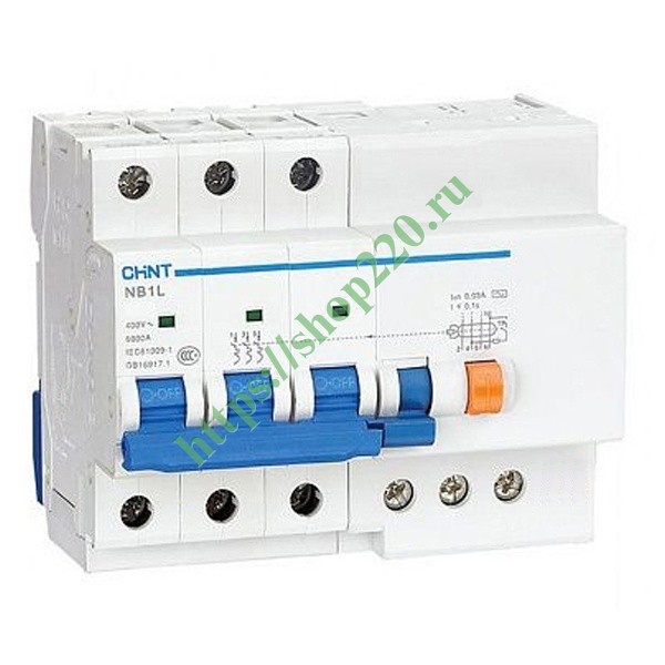 Дифференциальный автомат Chint NB1L-40 С25А 3P 100мА тип AC трехфазный электромеханический 6кА ...