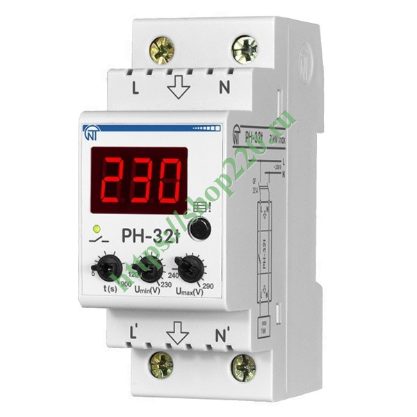 Однофазное реле контроля напряжения РН-32t 32А, на DIN-рейку ...