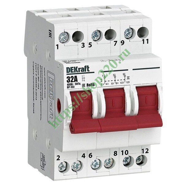 Рубильник реверсивный DEKraft ВР-103 модульный 3P 32А трехпозиционный ...