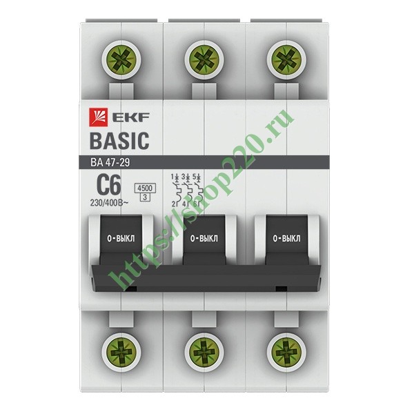 Автоматический выключатель 3P 6А (C) 4,5кА ВА 47-29 EKF Basic (автомат ...
