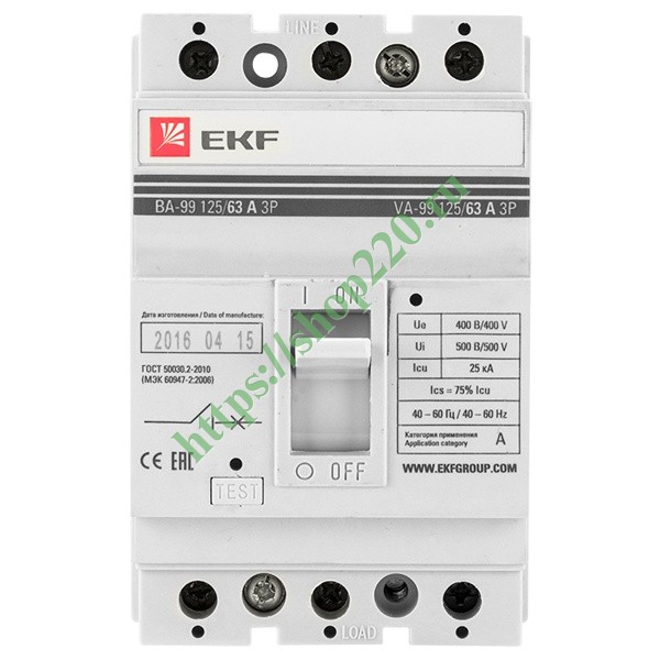 Купить Выключатель автоматический ВА-99 125/ 25А 3P 25кА EKF PROxima mccb99-125-25 по цене 3738. ...