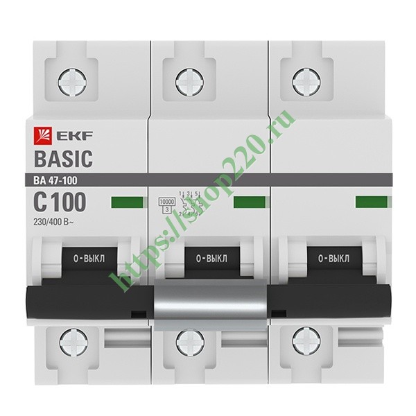 Автоматический выключатель 3P 100А (C) 10kA ВА 47-100 EKF Basic (автомат электрический) mcb47100 ...