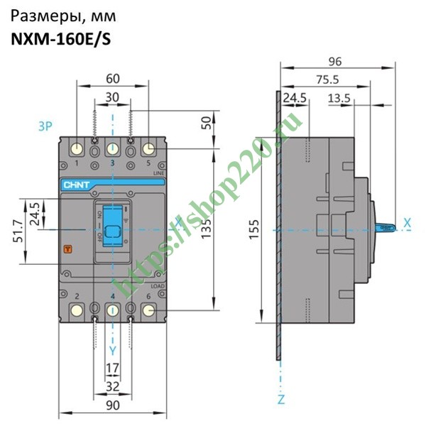 Автоматический выключатель NXM-160S/3Р 160A 35кА CHINT (автомат электрический) 131364 - купить ...