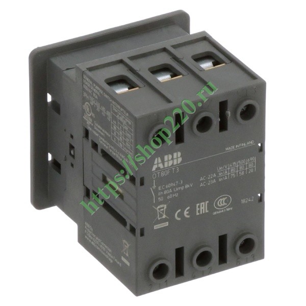 Рубильник ABB OT80FT3 до 80А 3х-полюсный дверного монтажа (без ручки ...