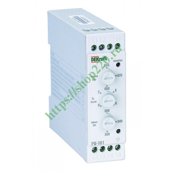 Реле контроля фаз 380В 50Гц 1NO/NC 5A тип 02 серии РК-101 DEKraft ...