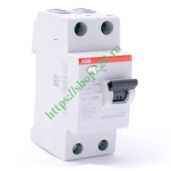 УЗО ABB FH202 AC-25/0,03 2-х полюсное тип AC 25A 30mA 2 модуля (ВДТ ...
